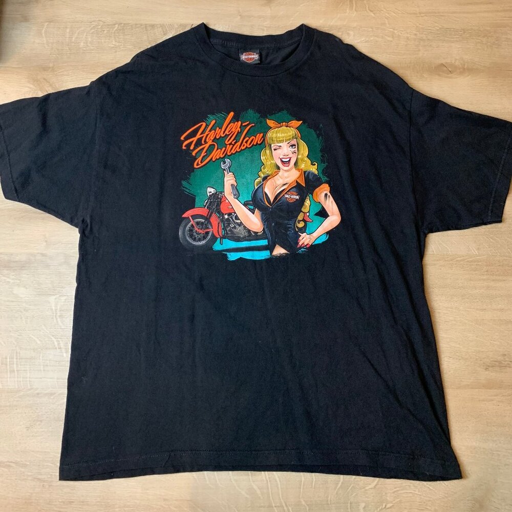 Harley Davidson Pinup Girl Motorcycle Biker Tee Hd Of… - Gem